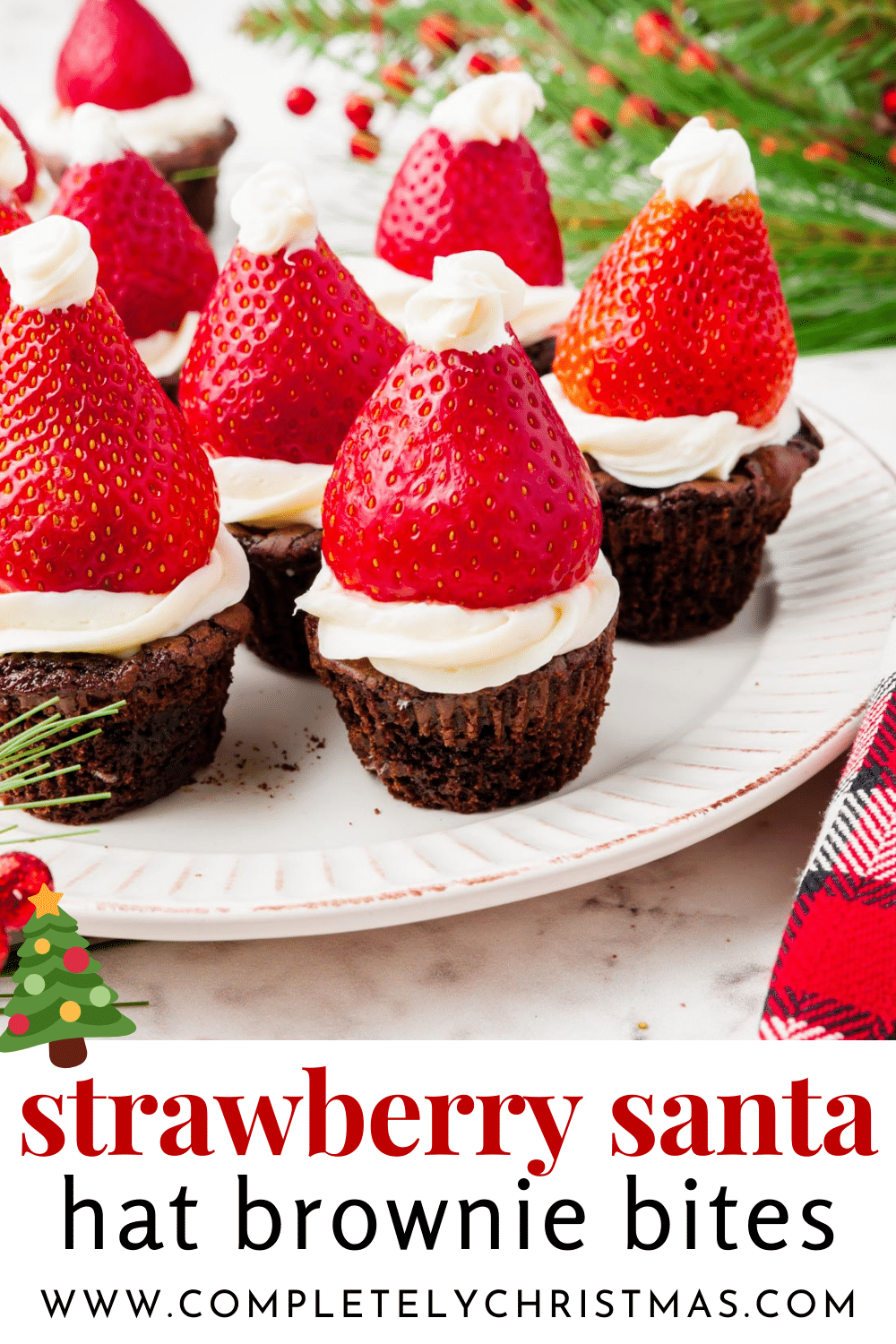 Strawberry Santa Hat Brownie Bites - Completely Christmas