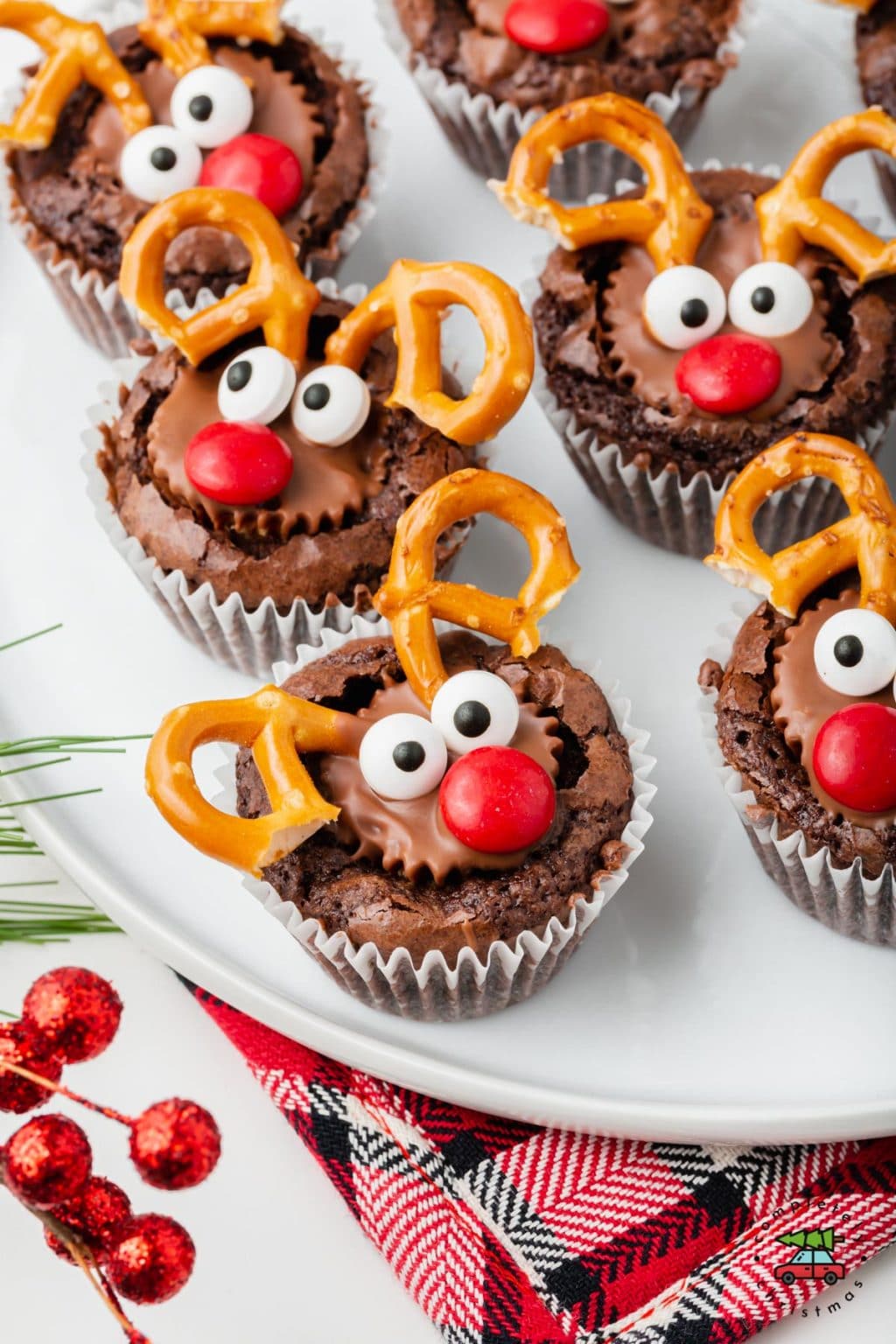 Reindeer Peanut Butter Brownie Cups - Completely Christmas