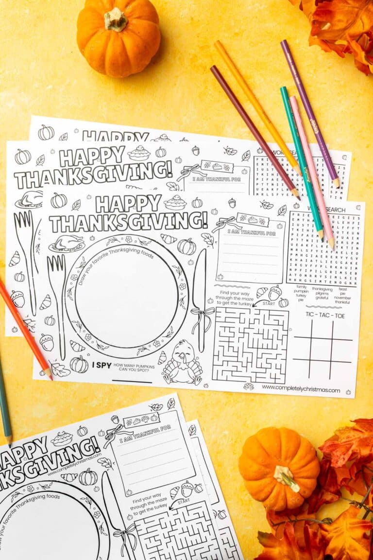 Free Thanksgiving Activity Placemat for Kids Printable - Completely ...